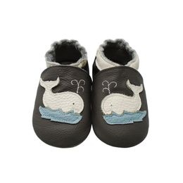 Mejale Leder Babyschuhe mit Wal-Muster, rutschfeste Sohle, schwarz | Gr.: 21/22