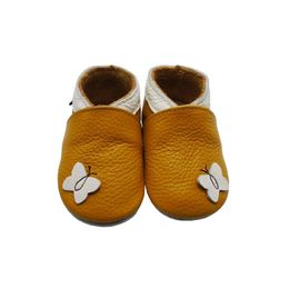 Mejale Leder Babyschuhe mit Schmetterlingsmuster, rutschfeste Sohle, sandgelb | Gr.: 17/18