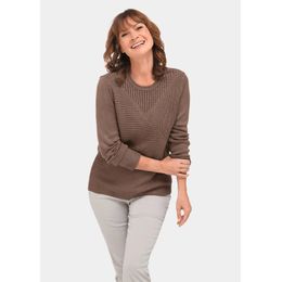 GOLDNER Kurzgr&ouml;&szlig;e: Eleganter Glanzpullover, Ajourmuster in taupe | Gr.: 22