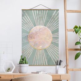 Bilderwelten Stoffbild mit Posterleisten Abstrakte Sonne Rose und Mint