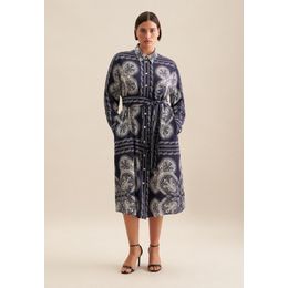 Sommerkleid Seidensticker "Schwarze Rose", Damen, Gr. 5XL50, Normalgr&ouml;&szlig;en, blau (dunkelblau), 100% Viskose, bedruckt, regular fit, Kleider Sommerkleid, Langarm Kragen Tuchprint