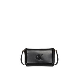 Umh&auml;ngetasche Calvin Klein "RAISED CK FLAP CROSSBODY", Damen, Gr. B/H/T: 21cm x 9cm x 5cm, schwarz, Lederimitat, unifarben, Taschen Umh&auml;ngetasche, Damen-Schultertasche, Handtasche, kleine Abendtasche mit CK-Logo
