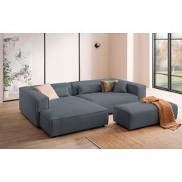 Ecksofa "PIARA XXL, L-Form, Schlaffunktion, Cord, Leinenoptik o. Strukturstoff", grau (dunkelgrau), B:288cm H:66cm T:198cm, 100% Polyester, LeGer Home by Lena Gercke, Sofas, Ecksofa, Hocker stellbar zum Schlafsofa (Krokodilverbinder), tiefe Sitzfl&auml;che