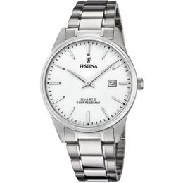 Quarzuhr Festina, silber (silberfarben, wei&szlig;), Armbanduhren, Damen, Quarzuhr, Armbanduhr, Herrenuhr, Damenuhr, Edelstahlarmband, Datum