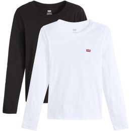 Levi's Langarmshirt LEVI'S "LS 2 Pack Tee", Damen, Gr. M (38), 2 pack tee weiß,,, Jersey, Obermaterial: 100% Baumwolle, Basic, figurbetont, Rundhals, Shirts Langarmshirt, mit Batwing Logo-Stickerei