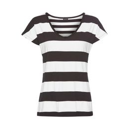 T-Shirt Laura Scott, Damen, Gr. 32/34, schwarz-wei&szlig; (schwarz, wei&szlig;, gestreift), Jersey, Obermaterial: 95% Viskose, 5% Elasthan, geringelt, gestreift, figurumspielend h&uuml;ftlang, V-Ausschnitt, Shirts T-Shirt, im Streifen-Mix