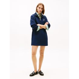 Minikleid Tommy Hilfiger "TH SCRIPT 1/2 ZIP TERRY DRESS", Damen, Gr. XXL (44), N-Gr, schwarz night navy, Jersey, Obermaterial: 83% Baumwolle, 13% Polyester, 4% Elasthan, unifarben, Kleider Minikleid