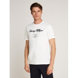 T-Shirt Tommy Hilfiger "SCRIPT LOGO TEE", Herren, Gr. XL, wei&szlig;, Single Jersey, Obermaterial: 100% Baumwolle, regular fit h&uuml;ftlang, Rundhals, abgesteppt, Shirts T-Shirt, mit aufgesticktem Logo