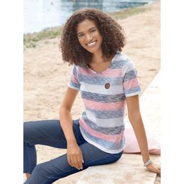T-Shirt Casual Looks "Shirt", Damen, Gr. 46, blau (dunkelblau, wei&szlig;, gestreift), 100% Baumwolle, gemustert, gestreift, mehrfarbig, Rundhals, Shirts T-Shirt