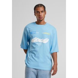 T-Shirt "Upscale by Mister Tee Motorsport Heavy Oversize Sleeve Tee", Damen, Gr. M, balticblau, 100% Baumwolle, UPSCALE BY MISTER TEE, bedruckt, oversize, Rundhals, Shirts T-Shirt