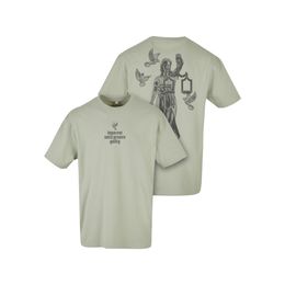T-Shirt "Upscale by Mister Tee Herren Justice Oversize Tee", Damen, Gr. M, softsalvia, 100% Baumwolle, UPSCALE BY MISTER TEE, bedruckt, normal, Rundhals, Shirts T-Shirt