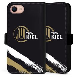 DeinDesign iPhone 16e Handy Klapph&uuml;lle Handyh&uuml;lle aus Kunst Leder schwarz Flip Case Logo Handball Thw Kiel Sideflip mit Lasche