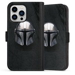 DeinDesign iPhone 13 Pro Handy Klapph&uuml;lle Handyh&uuml;lle aus Kunst Leder schwarz Flip Case Star Wars Official Licensed Product The Mandalorian Sideflip mit Lasche