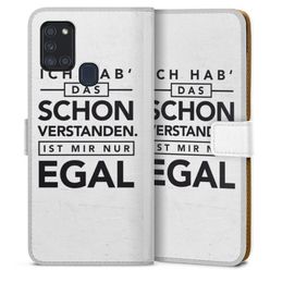 DeinDesign Galaxy A21s Handy Klapph&uuml;lle Handyh&uuml;lle aus Kunst Leder wei&szlig; Flip Case Spruch Sayings Statement Sideflip mit Lasche