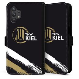 DeinDesign Galaxy A32 5G Handy Klapph&uuml;lle Handyh&uuml;lle aus Kunst Leder schwarz Flip Case Thw Kiel Handball Logo Sideflip mit langer Lasche