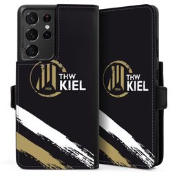 DeinDesign Galaxy S21 Ultra 5G Handy Klapph&uuml;lle Handyh&uuml;lle aus Kunst Leder schwarz Flip Case Logo Handball Thw Kiel Sideflip mit Lasche