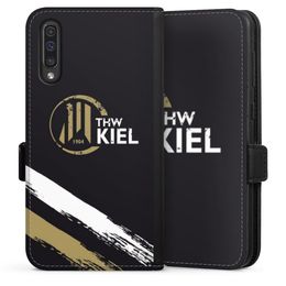 DeinDesign Galaxy A50 Handy Klapph&uuml;lle Handyh&uuml;lle aus Kunst Leder schwarz Flip Case Logo Handball Thw Kiel Sideflip mit Lasche