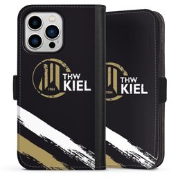 DeinDesign iPhone 13 Pro Handy Klapph&uuml;lle Handyh&uuml;lle aus Kunst Leder schwarz Flip Case Logo Handball Thw Kiel Sideflip mit Lasche