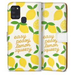 DeinDesign Galaxy A21s Handy Klapph&uuml;lle Handyh&uuml;lle aus Kunst Leder wei&szlig; Flip Case Spruch Statement Lemon Sideflip mit Lasche