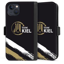 DeinDesign iPhone 13 Handy Klapph&uuml;lle Handyh&uuml;lle aus Kunst Leder schwarz Flip Case Logo Handball Thw Kiel Sideflip mit Lasche