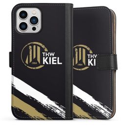 DeinDesign iPhone 13 Pro Max Handy Klapph&uuml;lle Handyh&uuml;lle aus Kunst Leder schwarz Flip Case Logo Handball Thw Kiel Sideflip mit langer Lasche