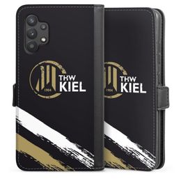 DeinDesign Galaxy A32 4G Handy Klapph&uuml;lle Handyh&uuml;lle aus Kunst Leder schwarz Flip Case Logo Handball Thw Kiel Sideflip mit Lasche