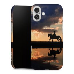 DeinDesign iPhone 16 Plus Handy Premium Case Smartphone Handyh&uuml;lle Schutzh&uuml;lle matt Sunset Horse Horseback Riding Premium Case