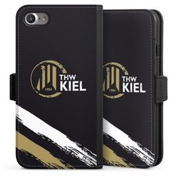 DeinDesign iPhone SE (2020) Handy Klapph&uuml;lle Handyh&uuml;lle aus Kunst Leder schwarz Flip Case Logo Handball Thw Kiel Sideflip mit Lasche