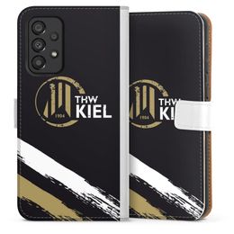 DeinDesign Galaxy A33 5G Handy Klapph&uuml;lle Handyh&uuml;lle aus Kunst Leder wei&szlig; Flip Case Thw Kiel Handball Logo Sideflip mit Lasche