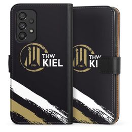 DeinDesign Galaxy A53 5G Handy Klapph&uuml;lle Handyh&uuml;lle aus Kunst Leder schwarz Flip Case Thw Kiel Handball Logo Sideflip mit langer Lasche