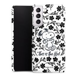 DeinDesign Galaxy S21 FE 5G Handy Premium Case Smartphone Handyh&uuml;lle Schutzh&uuml;lle matt Peanuts Flowers Snoopy Premium Case
