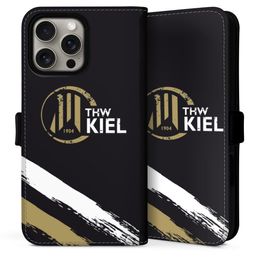 DeinDesign iPhone 16 Pro Handy Klapph&uuml;lle Handyh&uuml;lle aus Kunst Leder schwarz Flip Case Logo Handball Thw Kiel Sideflip mit Lasche