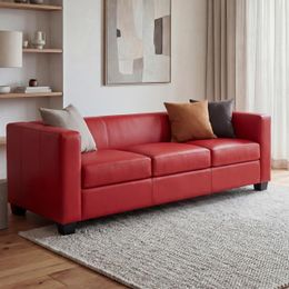 Mendler 3er Sofa Couch Loungesofa Lille, Leder/Kunstleder rot 17647+17648+14251