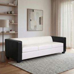 Mendler 3er Sofa Couch Loungesofa Lille, Kunstleder/Leder wei&szlig;/schwarz 17633+17384+17385