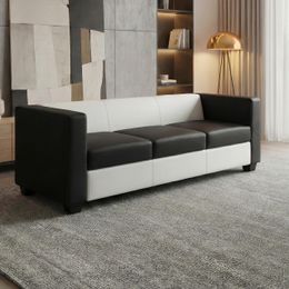 Mendler 3er Sofa Couch Loungesofa Lille, Leder/Kunstleder schwarz/wei&szlig; 17633+17384+17635
