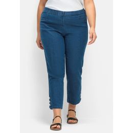 sheego Gro&szlig;e Gr&ouml;&szlig;en 7/8-Jeans mit seitlichen Zierkn&ouml;pfen, blue-stone-washed, Gr&ouml;&szlig;e 24 - Damen