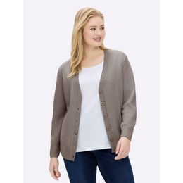 sheego Gro&szlig;e Gr&ouml;&szlig;en Strickjacke mit farblich abgestimmten Kn&ouml;pfen, taupe-meliert, Gr&ouml;&szlig;e 46 - Damen