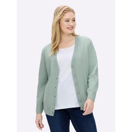 sheego Gro&szlig;e Gr&ouml;&szlig;en Strickjacke mit farblich abgestimmten Kn&ouml;pfen, kalkmint, Gr&ouml;&szlig;e 52 - Damen