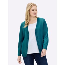 sheego Gro&szlig;e Gr&ouml;&szlig;en Strickjacke mit farblich abgestimmten Kn&ouml;pfen, petrol, Gr&ouml;&szlig;e 48 - Damen