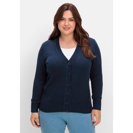 sheego Gro&szlig;e Gr&ouml;&szlig;en Strickjacke mit farblich abgestimmten Kn&ouml;pfen, marine, Gr&ouml;&szlig;e 44 - Damen