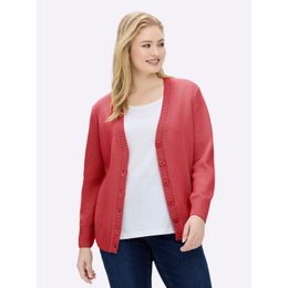 sheego Gro&szlig;e Gr&ouml;&szlig;en Strickjacke mit farblich abgestimmten Kn&ouml;pfen, korallenrot, Gr&ouml;&szlig;e 46 - Damen