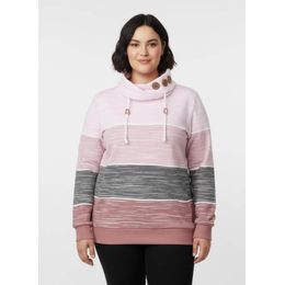 sheego Gro&szlig;e Gr&ouml;&szlig;en Sweatshirt mit Zierkn&ouml;pfen am Kragen, rosenholz-hellros&eacute;-bedruckt, Gr&ouml;&szlig;e 52 - Damen