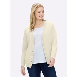 sheego Gro&szlig;e Gr&ouml;&szlig;en Strickjacke mit farblich abgestimmten Kn&ouml;pfen, wollwei&szlig;, Gr&ouml;&szlig;e 52 - Damen