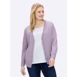 sheego Gro&szlig;e Gr&ouml;&szlig;en Strickjacke mit farblich abgestimmten Kn&ouml;pfen, flieder, Gr&ouml;&szlig;e 54 - Damen