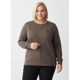 sheego Gro&szlig;e Gr&ouml;&szlig;en Sweatshirt mit Rippb&uuml;ndchen, dunkeltaupe, Gr&ouml;&szlig;e 54 - Damen
