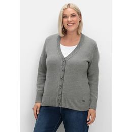 sheego Gro&szlig;e Gr&ouml;&szlig;en Strickjacke mit farblich abgestimmten Kn&ouml;pfen, grau-meliert, Gr&ouml;&szlig;e 46 - Damen