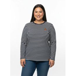 sheego Gro&szlig;e Gr&ouml;&szlig;en Shirt im Ringelmuster, marine-wei&szlig;-geringelt, Gr&ouml;&szlig;e 48 - Damen