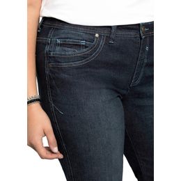 sheego Gro&szlig;e Gr&ouml;&szlig;en Bootcut-Jeans mit Used-Effekten, dark blue denim, Gr&ouml;&szlig;e 100 - Damen