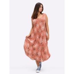 sheego Gro&szlig;e Gr&ouml;&szlig;en Druckkleid mit Bl&uuml;ten-Muster, figurumspielend, papaya-graphit-bedruckt, Gr&ouml;&szlig;e 46 - Damen