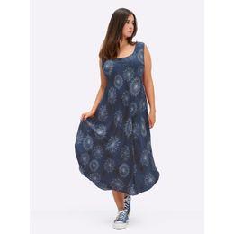 sheego Gro&szlig;e Gr&ouml;&szlig;en Druckkleid mit Bl&uuml;ten-Muster, figurumspielend, rauchblau-graphit-bedruckt, Gr&ouml;&szlig;e 54 - Damen
